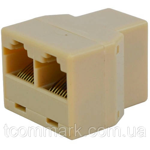 Соединитель витой пары (RJ-45), 1 гнездо - 2 гнезда (8р8с), бежевый (ID ...