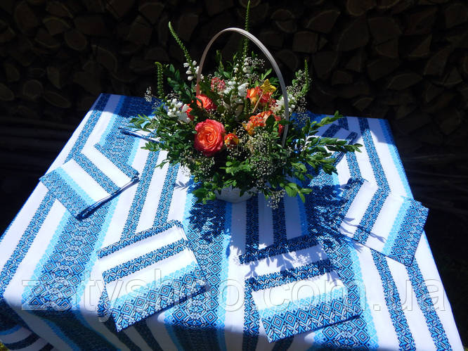 Синя скатертина вишита і серветки Id 1033385192 ціна 1197 ₴ купити на Prom Ua