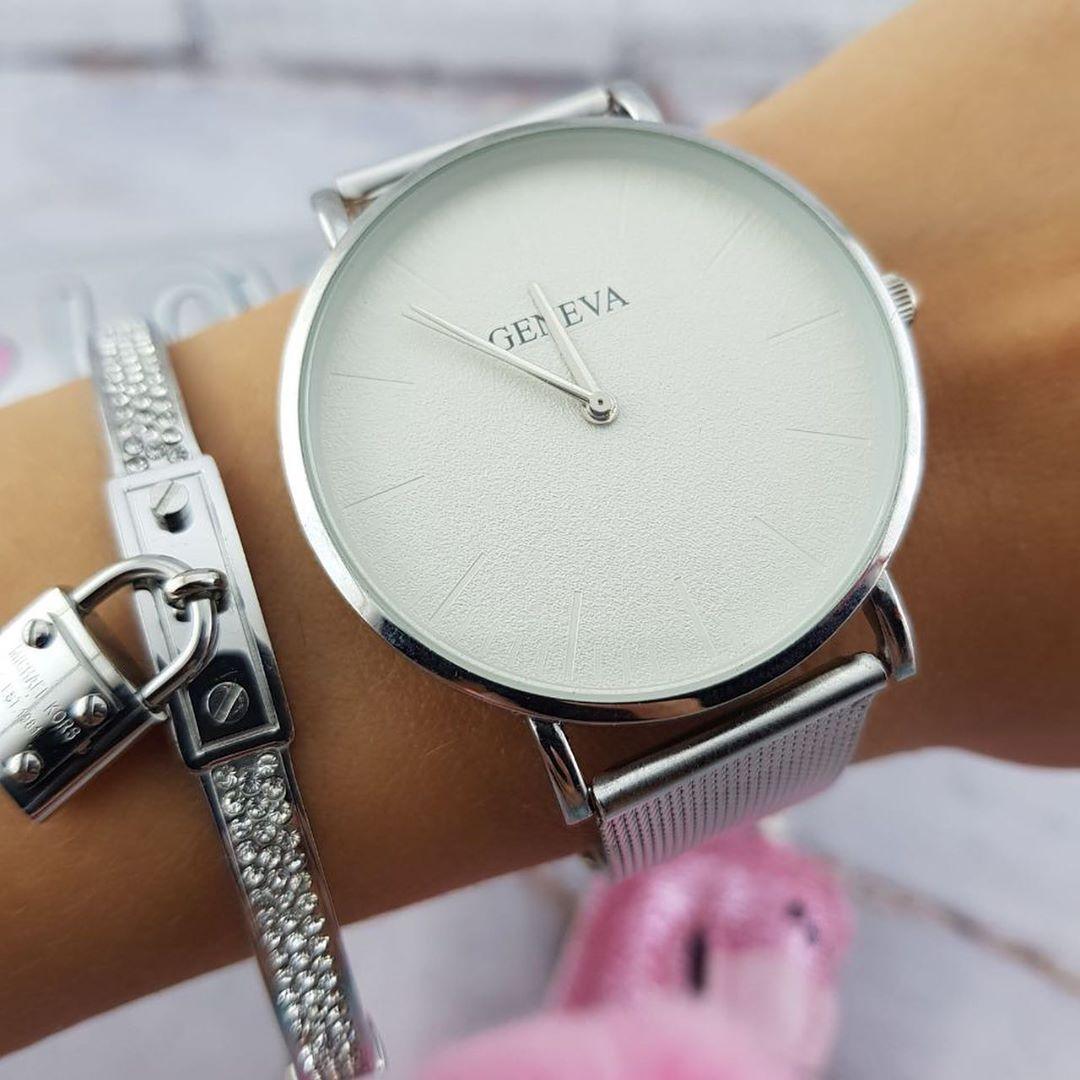 Женские часы Geneva Classic steel watch серебряные, жіночий наручний ...
