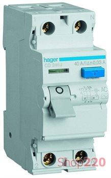 Купить УЗО 40 A, 300 мA, тип AС, 2 полюса, CF241J Hager, цена 841 грн ...