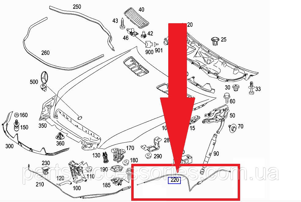 Купить Mercedes S W221 W 221 2006-2013 тросик капота задняя часть новый ...