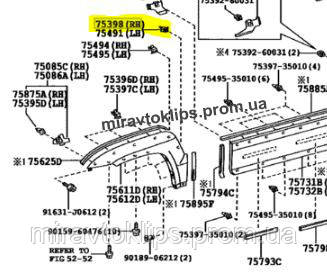 Крепление молдинга крыла, надколесной дуги Lexus, Toyota Land Cruiser ...