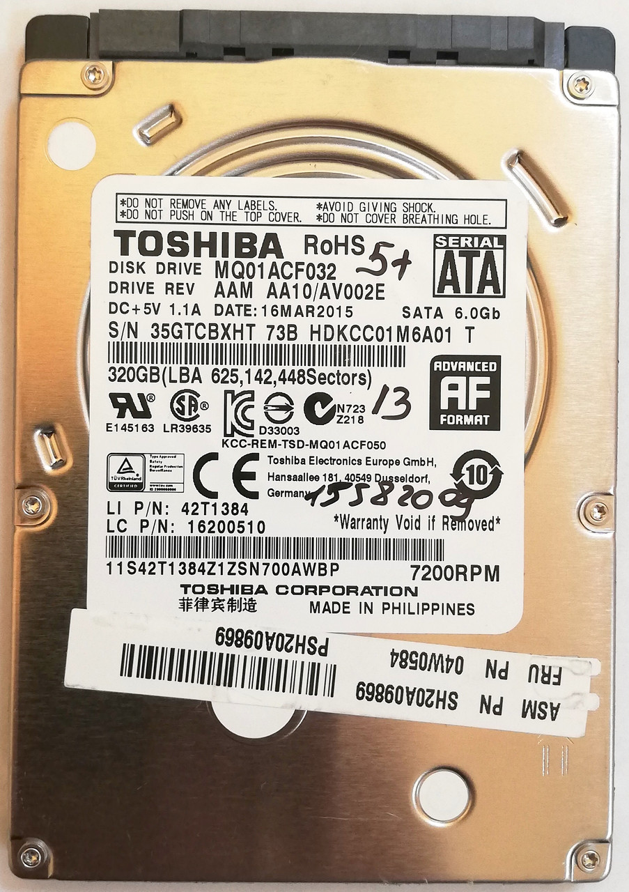 Жорсткий диск для ноутбука Toshiba 320GB 2.5" 16MB 7200rpm 6Gb/s (MQ01ACF032) SATAIII Б/В (ID ...
