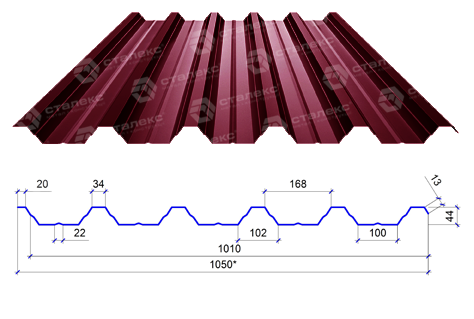 Сталекс Профнастил ПН-44 0,45 PEMA RAL 3005 Сировина Optima Steel (ID ...