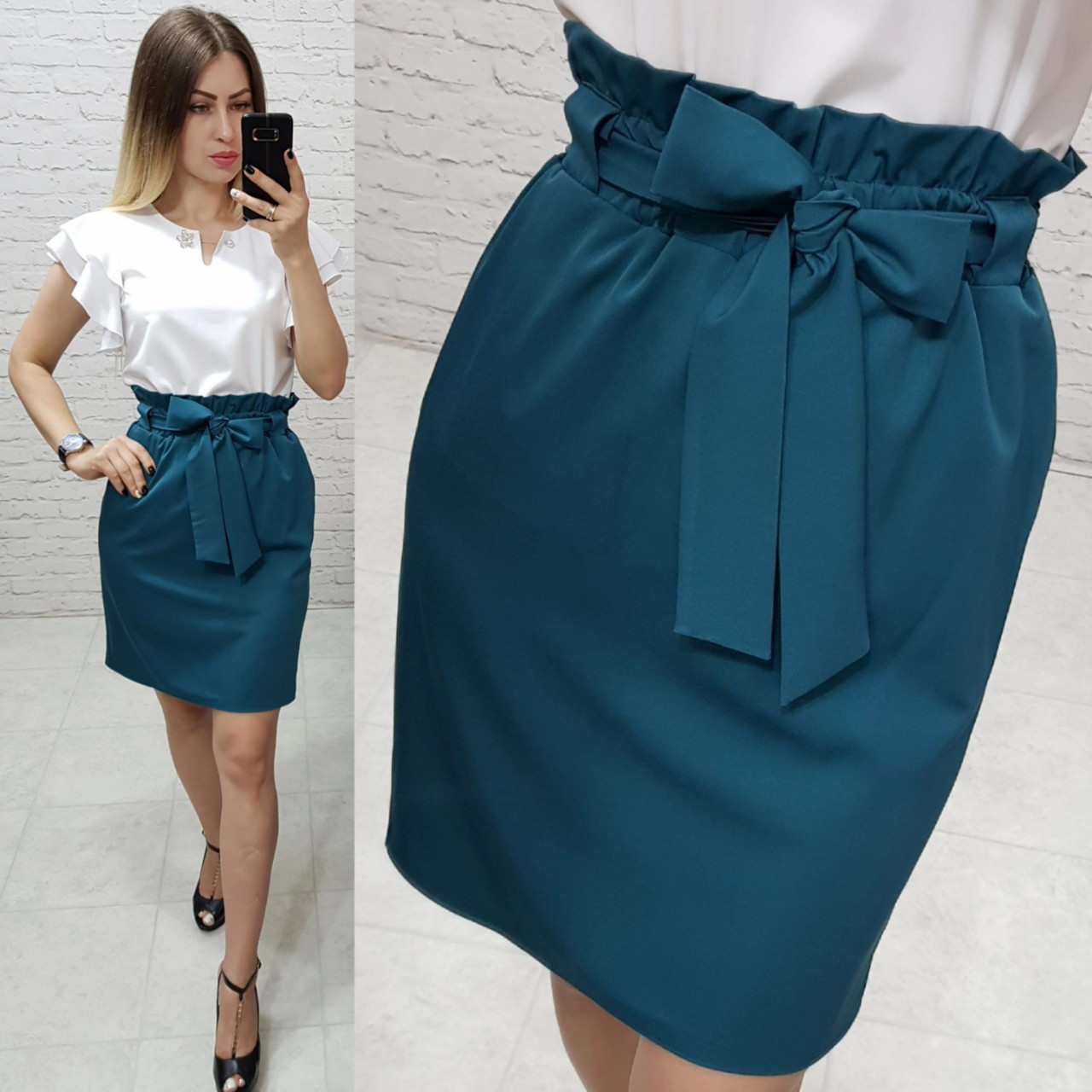 Юбка Модная Арт. 174 Сине-зеленая / Цвет Морской Волны — Купить ...