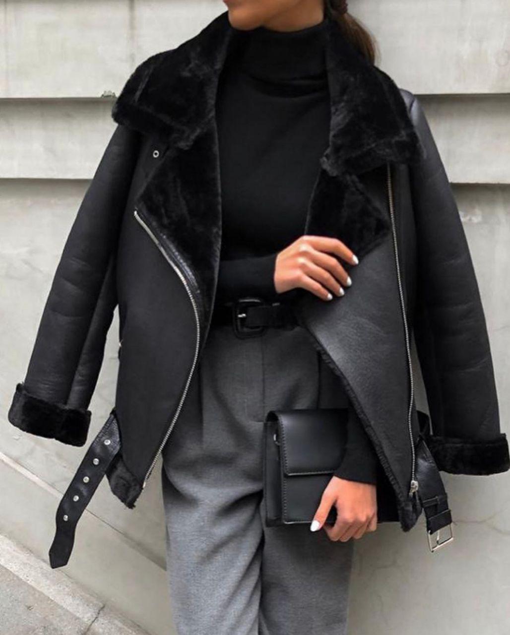 Женская дубленка в стиле ZARA (Фабричный Китай) мех искусственный ...