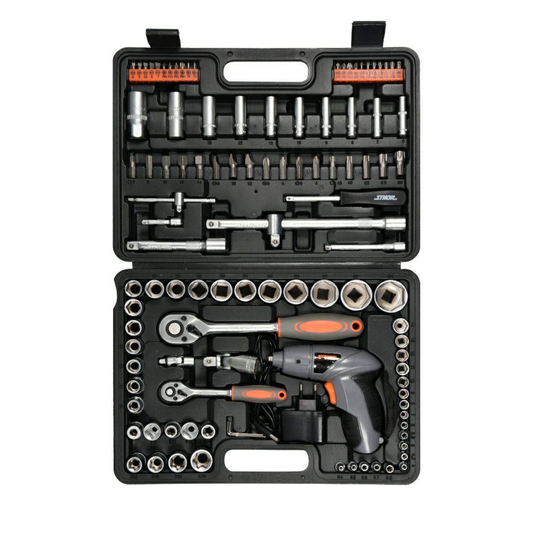 Набор инструментов STHOR 1/4" и 1/2" с аккумуляторной отверткой 109 шт ...