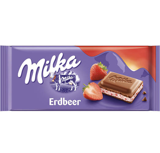Milka Erdbeer Молочный шоколад с клубнично-йогуртовой начинкой 100g (ID ...