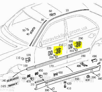 Крепление молдингов двери Mercedes W202, W203, W210, W211, W220, Vito ...