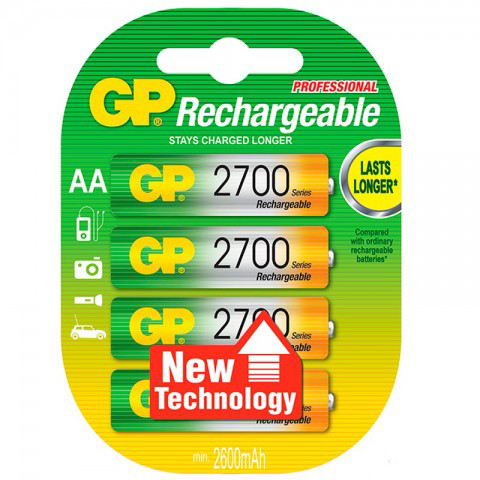 Аккумуляторы AA GP 2700 mAh 4шт (R6) NiMh (GP270AAHC-2PL4),1.2V ...