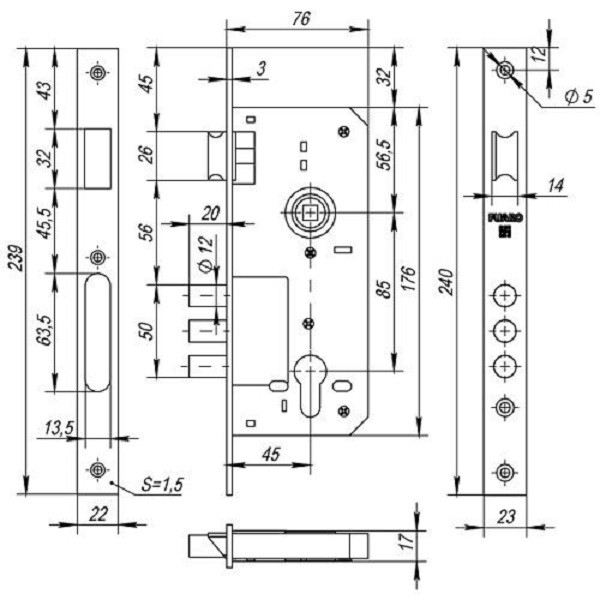 Купити Замок врізний FUARO 900 3MR/CP W/B (корпус), ціна 216 грн - Prom ...