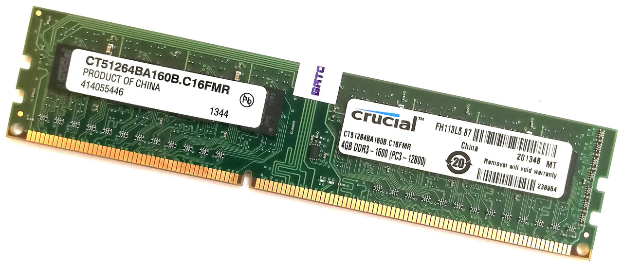 Оперативная память Crucial DDR3 4Gb 1600MHz PC3-12800U 2R8 CL11 (CT51264BA160B.C16FMR) Б/У ...