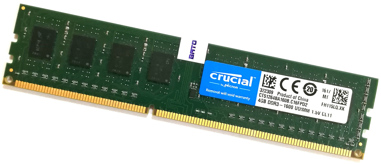 Оперативная память Crucial DDR3 4Gb 1600MHz PC3-12800U 2R8 CL11 (CT51264BA160B.C16FPD2) Б/У ...