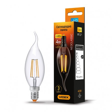 LED Лампа VIDEX C37Ft 4W E14 4100K 220V (VL-C37ft-04144) — Купити Недорого на Bigl.ua (1106161790)