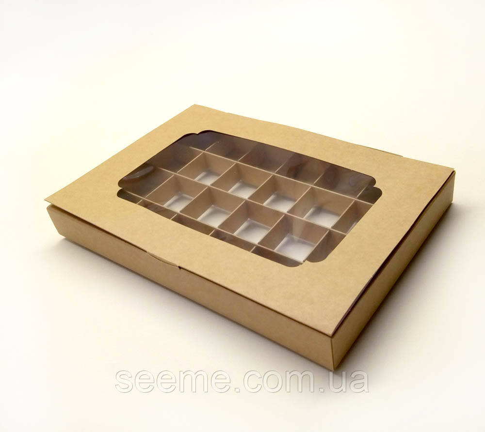 Коробка подарочная из крафт картона с окошком для 24 конфет 270х185х30 ...