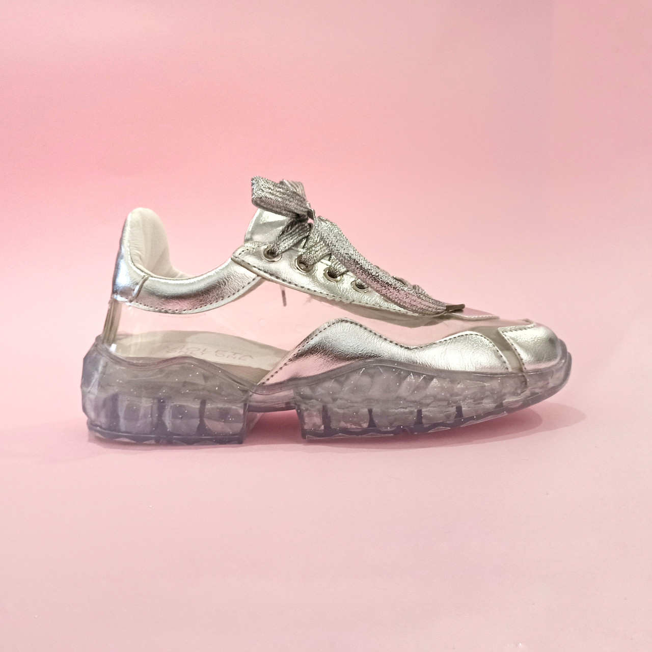 РАЗМЕР 38 Кроссовки Jimmy Choo diamond серебряные с прозрачной подошвой ...