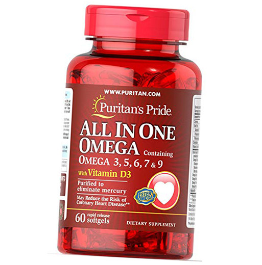 All in One Omega 3,5,6,7,9 with Vitamin D3 Puritan's Pride, 60 капсул ...
