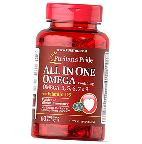 All in One Omega 3,5,6,7,9 with Vitamin D3 Puritan's Pride, 60 капсул ...