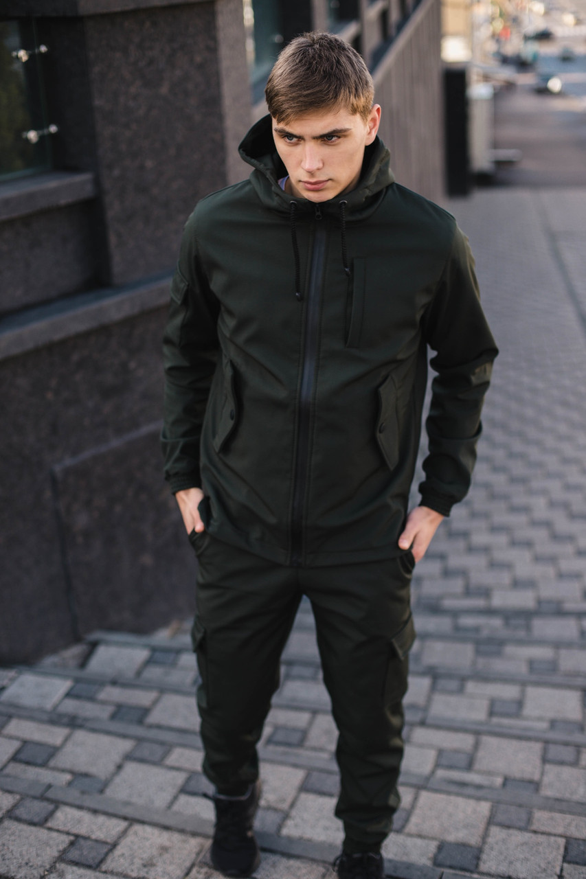 Комплект куртка штаны softshell хаки спортивный костюм мужской весенний ...