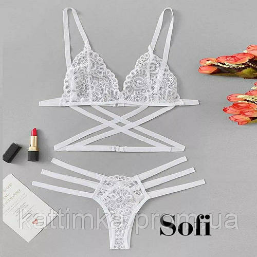 Купить Женское сексуальное нижнее белье из кружева белого цвета, цена 230 грн — Prom.ua (ID ...