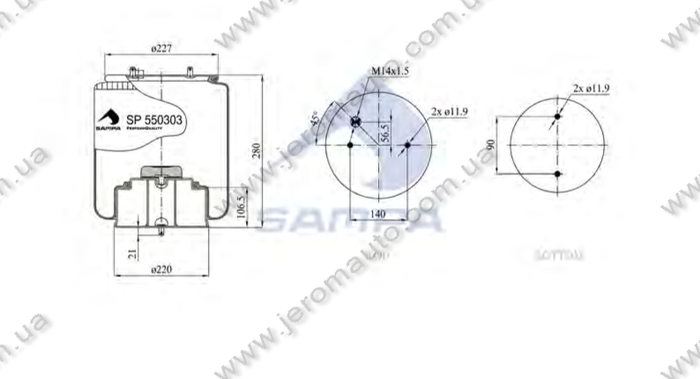 Пневморессора со стаканом в сборе (сталь) SCANIA BUS 1DF20C1 \1521114 ...