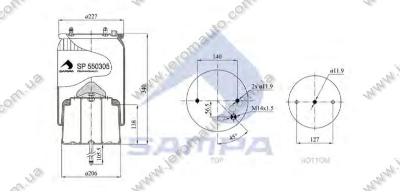 Пневморессора со стаканом в сборе (сталь) SCANIA (d290x350) \1440305 ...