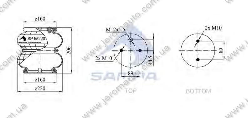 Пневморессора, бублик двойной в сборе 895N - 2B12R-3 SAF (d216x200 ...