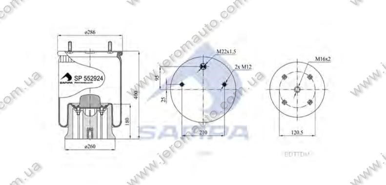 Пневморессора со стаканом в сборе (пластик) SAF 32923KPP, 2924V ...