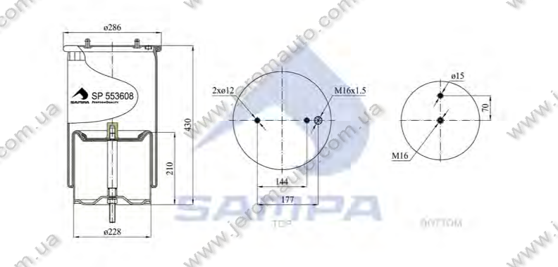 Пневморесора зі склянкою в зборі SCANIA 4 series (2 штиря d=12мм,1 отв ...