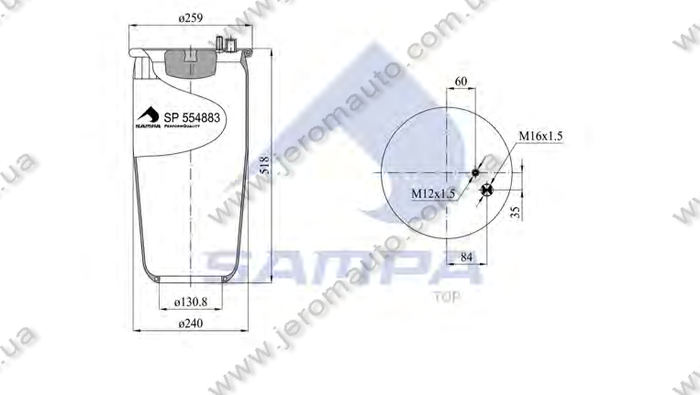 Пневморесора без склянки 4883N1P01 MAN TGA,TGS,TGX (1шп.+1штуц.) (d130 ...