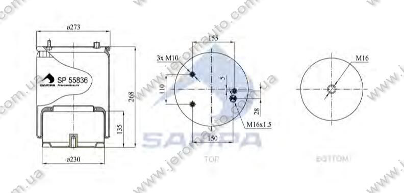 Пневморесора зі склянкою в зборі (сталь) DAF 95, 836MK1 (3 шп. М10х15мм ...