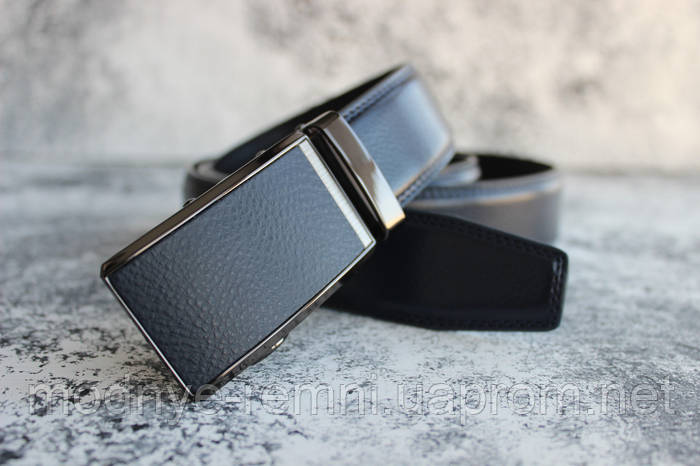 Синій ремінь автомат чоловічий шкіряний для штанів 3,5 см (ID#878386187 ...