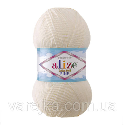 Пряжа Alize Cotton Gold Fine 62 молочный (Ализе Коттон Голд Файн ...