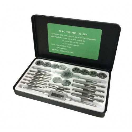 Набор метчиков и плашек дюймовый 24пр. (1/4, 5/16, 3/8, 7/16, 1/2), в ...