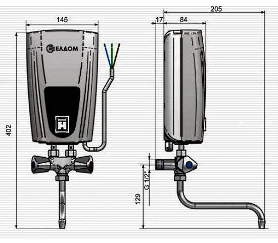 Електричний проточний водонагрівач Eldom 3,5 kw E41 з краном, установлення над мийкою (ID ...