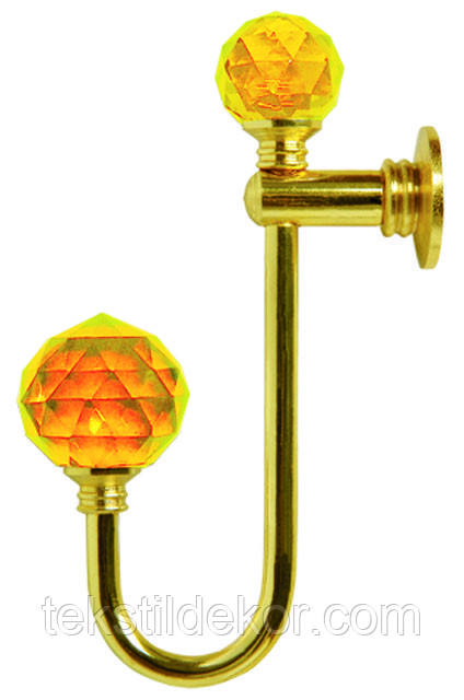 Держатель Подхват для Штор Металлический с Желтым Хрустальным Шариком ...