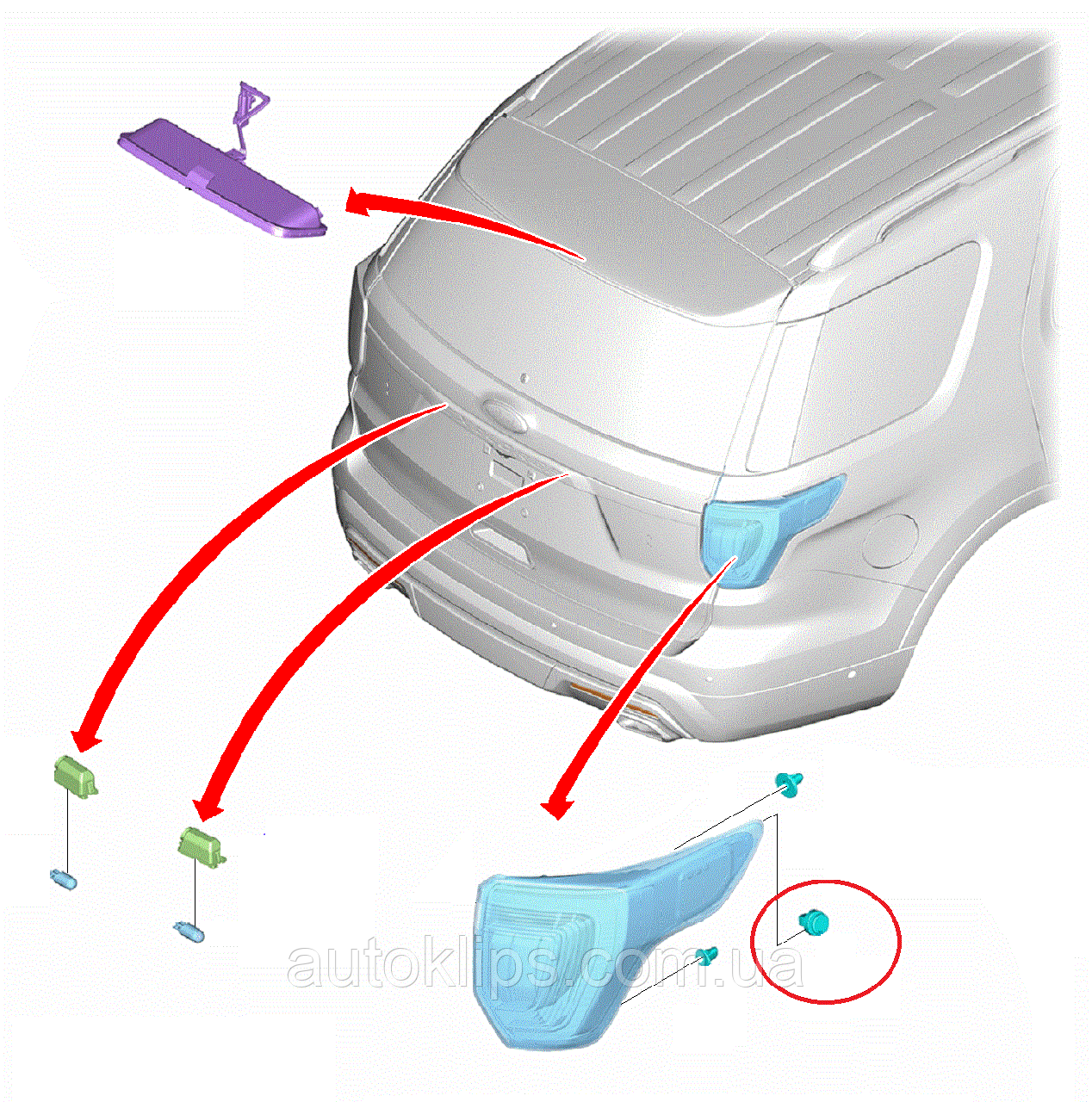 Кліпса кріплення задньої фари Ford Escape, Explorer, Focus 2, Kuga 2 ...