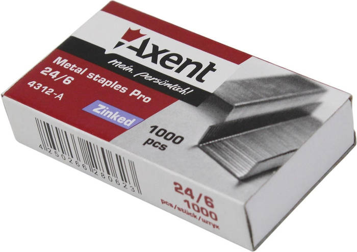 Скоби "Axent" №24/6 Pro (1000шт) №4312 (20)(500) (ID#1153735726), ціна: 15.40 ₴, купити на Prom.ua