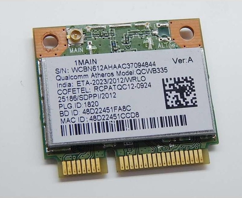 Wi-fi+BT модуль HalfSize Mini PC Qualcomm Atheros QCWB335 (1 Антена ...