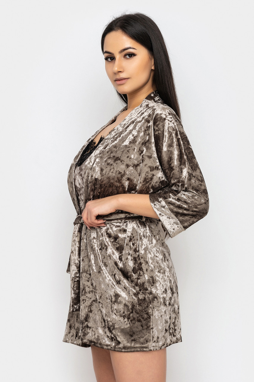 Купить Красивый велюровый халат женский (мокко) 46, цена 450 ₴ — Prom ...