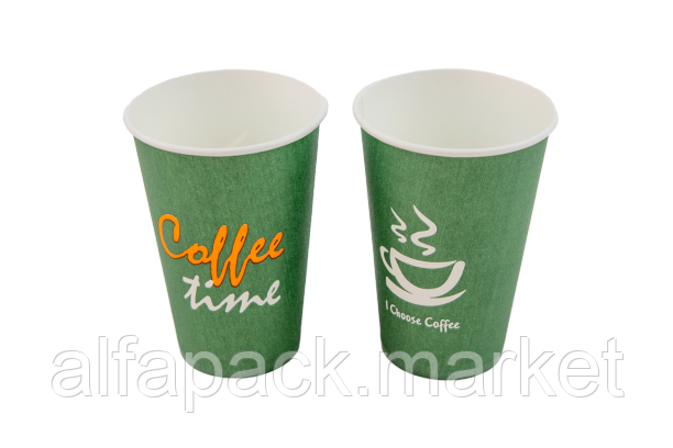 Стакан паперовий 330мл "Coffe Time" зелений (50 шт в рукаві) 061450044 ...