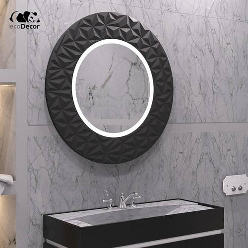 Стильное настенное зеркало с подсветкой в ванную круглое в черной раме ...