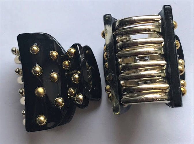 Купить 1, Заколка крабик черного цвета с золотыми шариками, цена 50 грн ...