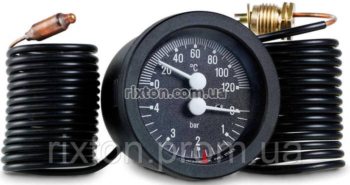 Термоманометр с выносными датчиками круглый Cewal TI 52 P (Ø52мм, 0-120°С, 0-4бар, 1500мм), цена ...