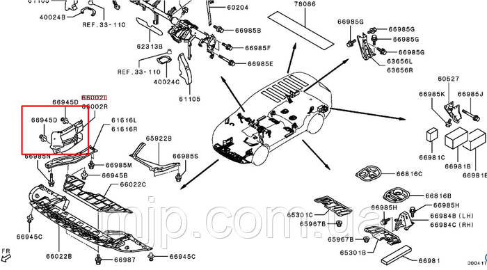 Купить Защита моторного отсека боковая левая 5370B055. MITSUBISHI, цена ...
