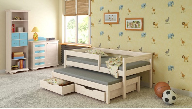 Выдвижная Подростковая Кровать с Бортиком LukDom Junior 200х90 Беленый ...