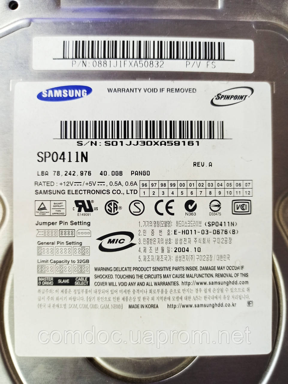 HDD Samsung 3.5 | IDE | 40Gb | SP0411N | S/N S01JJ30XA59161: продажа, цена в Кривом Роге ...