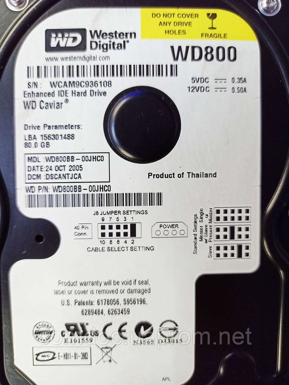 HDD WD800 | 80Gb | IDE | 3.5 | VA34323A | S/N: WCAM9C936108, цена 250 ...