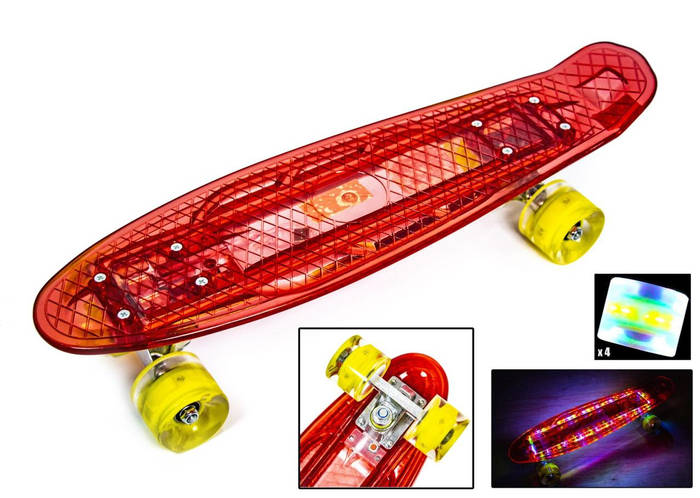 Купить Penny Board "Led". Красный цвет. Дека и колеса светятся!, цена ...
