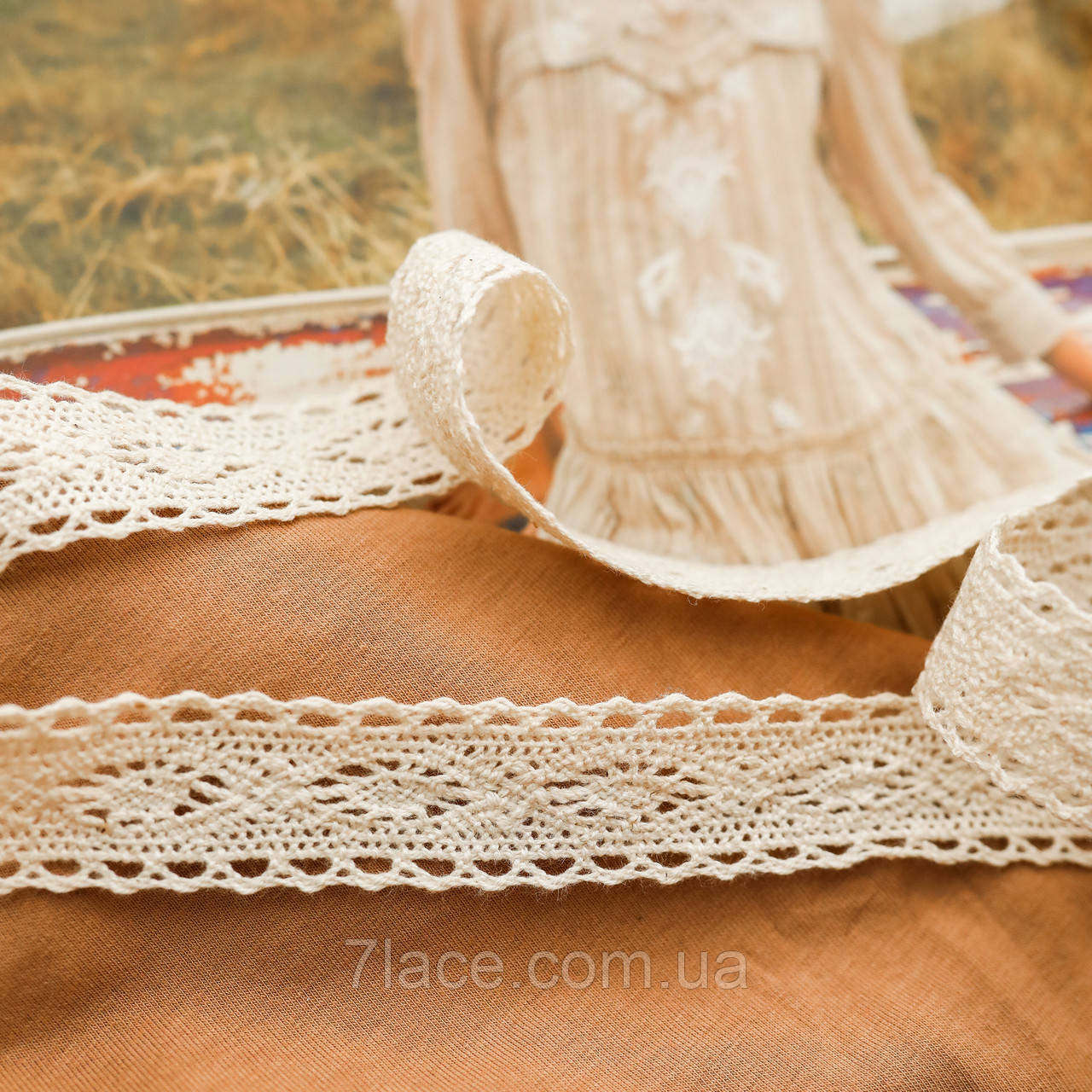 Кружево натуральное (Лен) хлопковое / ширина 24 мм / цвет кремовый ...